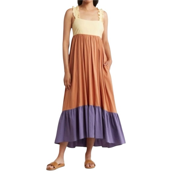 StitchDrop | Dresses | Stitchdrop Colorblock Maxi Dress Xs Ruffle Strap ...